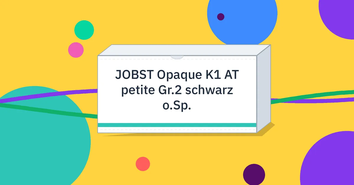 Symbolbild: Packung mit der Aufschrift JOBST Opaque K1 AT petite Gr.2 schwarz o.Sp. (PZN 13104190) – Verfügbarkeit und Bezug in Apotheken in Frankfurt am Main