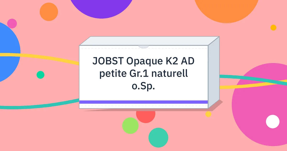 Symbolbild: Packung mit der Aufschrift JOBST Opaque K2 AD petite Gr.1 naturell o.Sp. (PZN 11252101) – Verfügbarkeit und Bezug in Apotheken in Frankfurt am Main