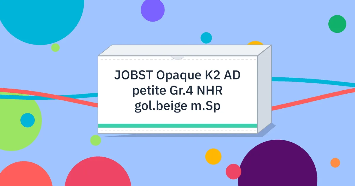 Symbolbild: Packung mit der Aufschrift JOBST Opaque K2 AD petite Gr.4 NHR gol.beige m.Sp (PZN 16278654) – Verfügbarkeit und Bezug in Apotheken in Frankfurt am Main