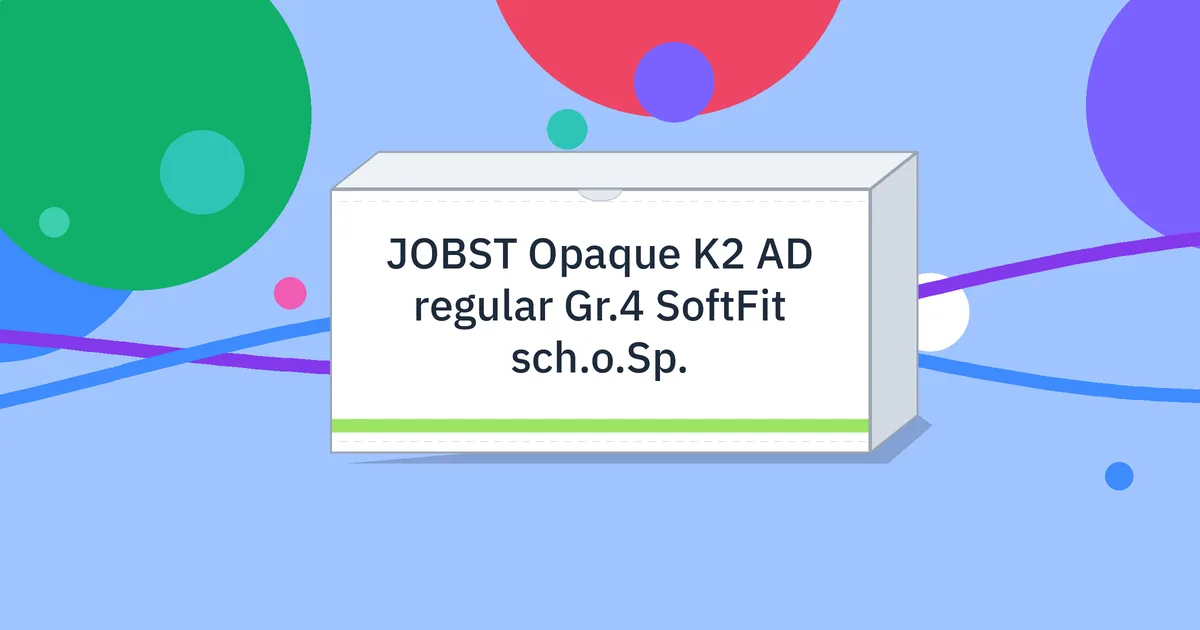 Symbolbild: Packung mit der Aufschrift JOBST Opaque K2 AD regular Gr.4 SoftFit sch.o.Sp. (PZN 11249895) – Verfügbarkeit und Bezug in Apotheken in Frankfurt am Main