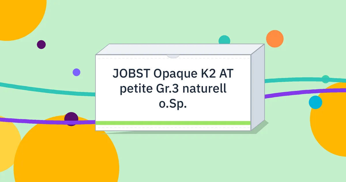 Symbolbild: Packung mit der Aufschrift JOBST Opaque K2 AT petite Gr.3 naturell o.Sp. (PZN 10724377) – Verfügbarkeit und Bezug in Apotheken in Frankfurt am Main