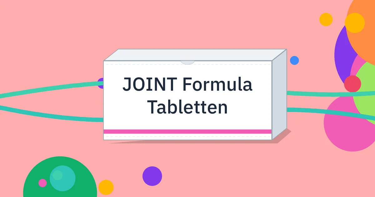 Symbolbild: Packung mit der Aufschrift JOINT Formula Tabletten (PZN 18662842) – Verfügbarkeit und Bezug in Apotheken in Frankfurt am Main