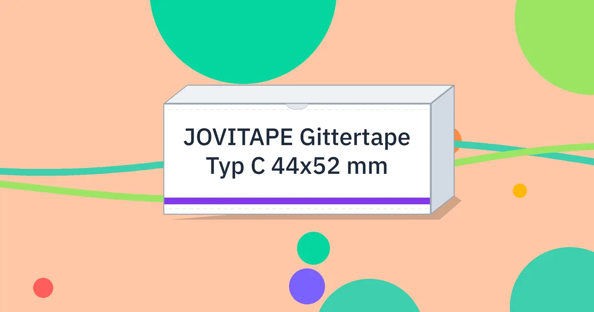 Symbolbild: Packung mit der Aufschrift JOVITAPE Gittertape Typ C 44x52 mm (PZN 09738434) – Verfügbarkeit und Bezug in Apotheken in Frankfurt am Main