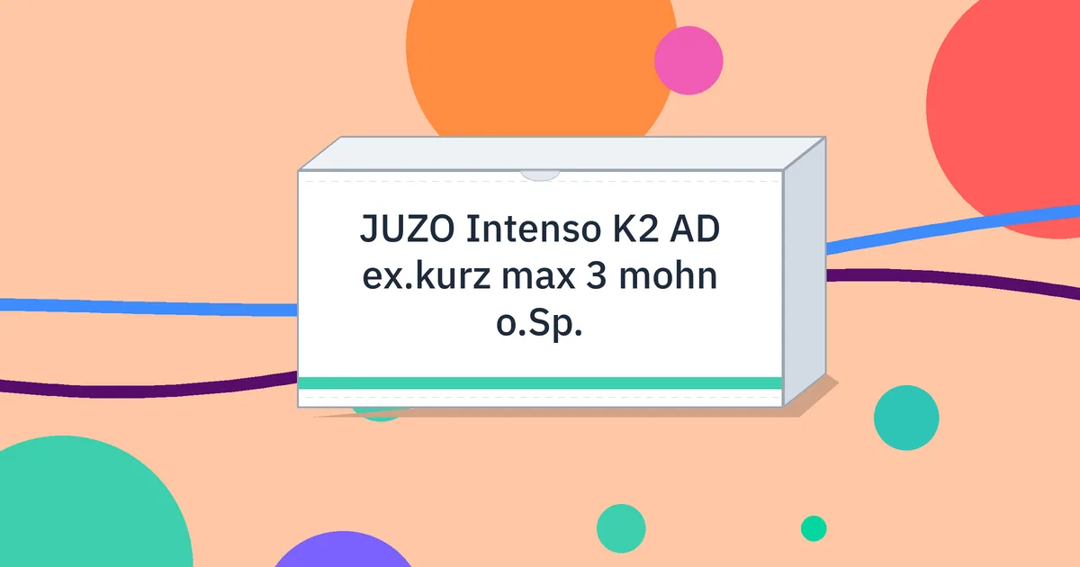 Symbolbild: Packung mit der Aufschrift JUZO Intenso K2 AD ex.kurz max 3 mohn o.Sp. (PZN 18617675) – Verfügbarkeit und Bezug in Apotheken in Frankfurt am Main
