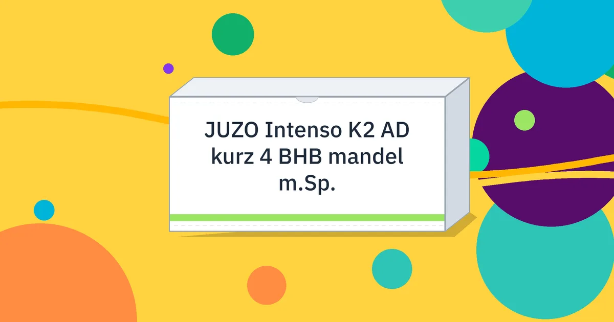 Symbolbild: Packung mit der Aufschrift JUZO Intenso K2 AD kurz 4 BHB mandel m.Sp. (PZN 18614636) – Verfügbarkeit und Bezug in Apotheken in Frankfurt am Main
