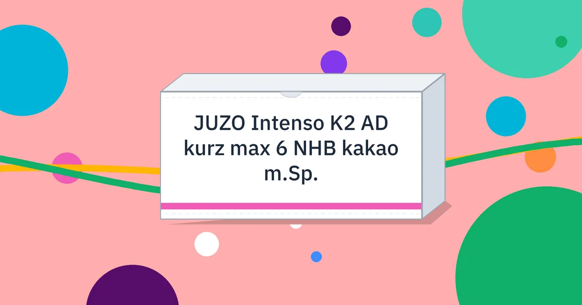 Symbolbild: Packung mit der Aufschrift JUZO Intenso K2 AD kurz max 6 NHB kakao m.Sp. (PZN 18612488) – Verfügbarkeit und Bezug in Apotheken in Frankfurt am Main
