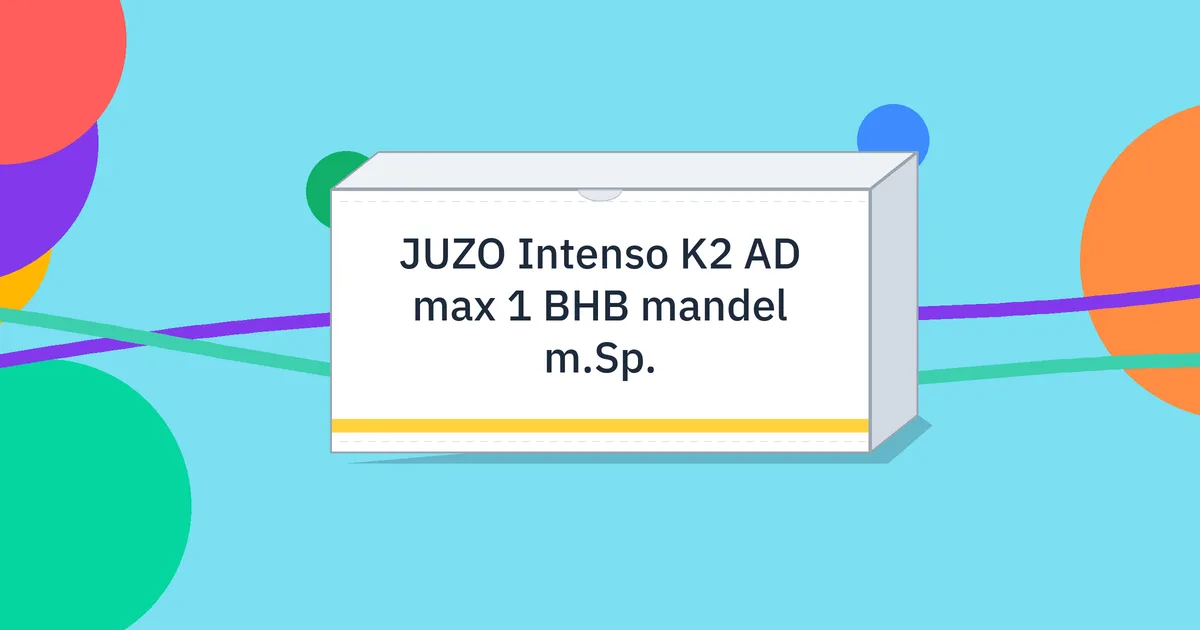 Symbolbild: Packung mit der Aufschrift JUZO Intenso K2 AD max 1 BHB mandel m.Sp. (PZN 18616405) – Verfügbarkeit und Bezug in Apotheken in Frankfurt am Main