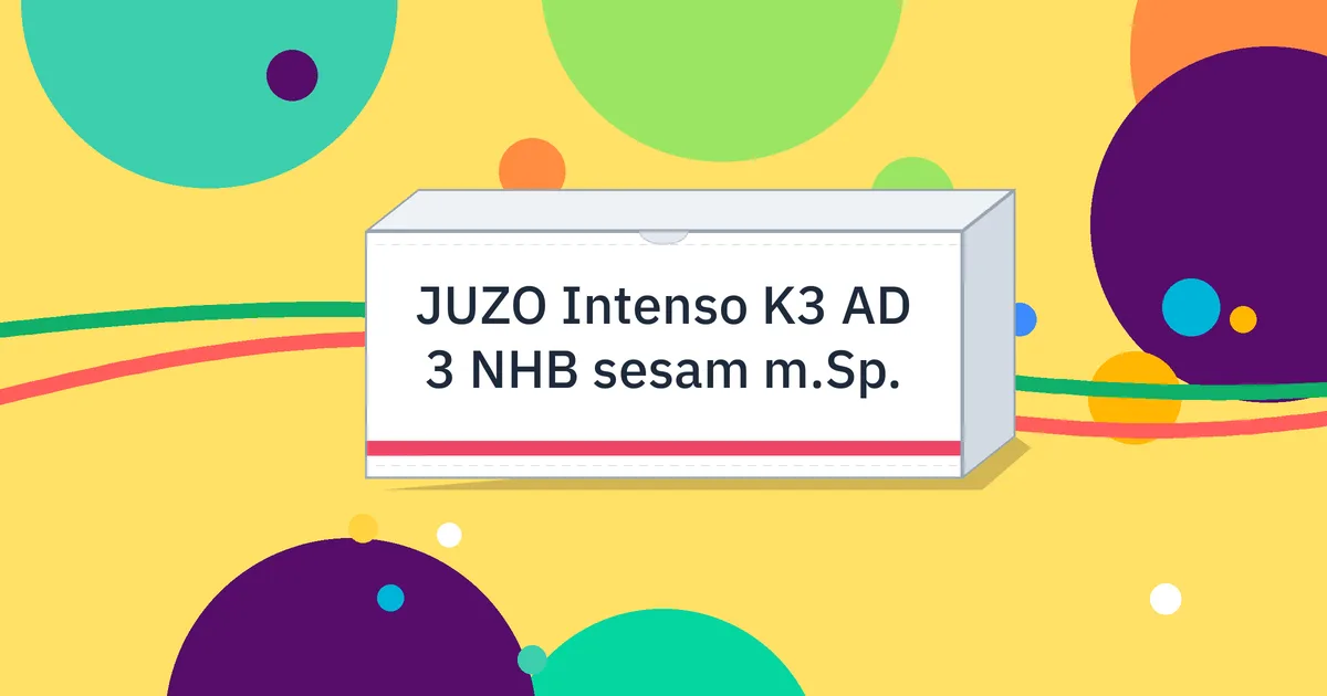 Symbolbild: Packung mit der Aufschrift JUZO Intenso K3 AD 3 NHB sesam m.Sp. (PZN 18630888) – Verfügbarkeit und Bezug in Apotheken in Frankfurt am Main