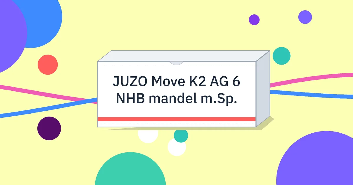Symbolbild: Packung mit der Aufschrift JUZO Move K2 AG 6 NHB mandel m.Sp. (PZN 16637082) – Verfügbarkeit und Bezug in Apotheken in Frankfurt am Main