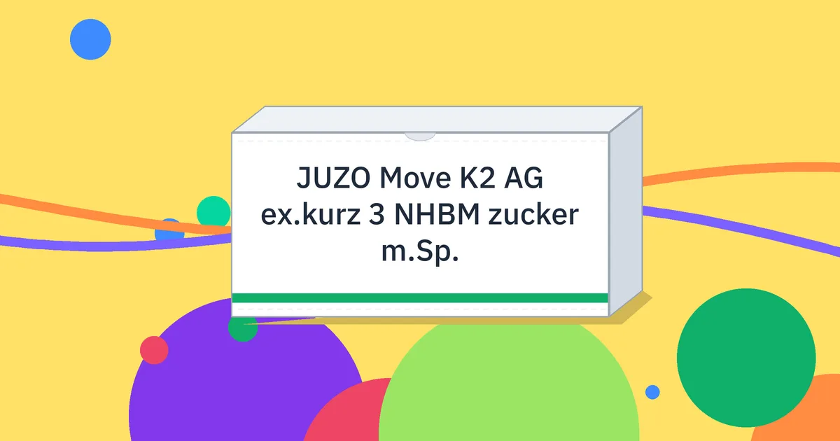 Symbolbild: Packung mit der Aufschrift JUZO Move K2 AG ex.kurz 3 NHBM zucker m.Sp. (PZN 18531123) – Verfügbarkeit und Bezug in Apotheken in Frankfurt am Main