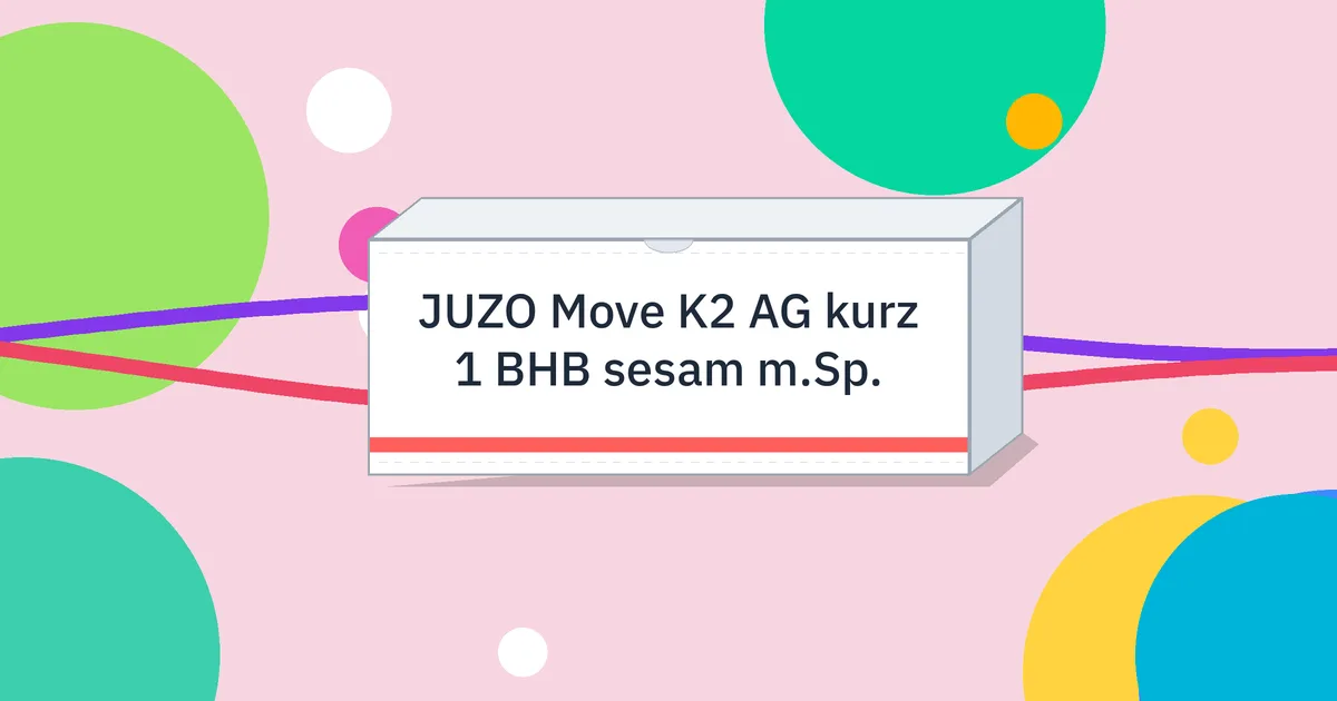 Symbolbild: Packung mit der Aufschrift JUZO Move K2 AG kurz 1 BHB sesam m.Sp. (PZN 18528204) – Verfügbarkeit und Bezug in Apotheken in Frankfurt am Main