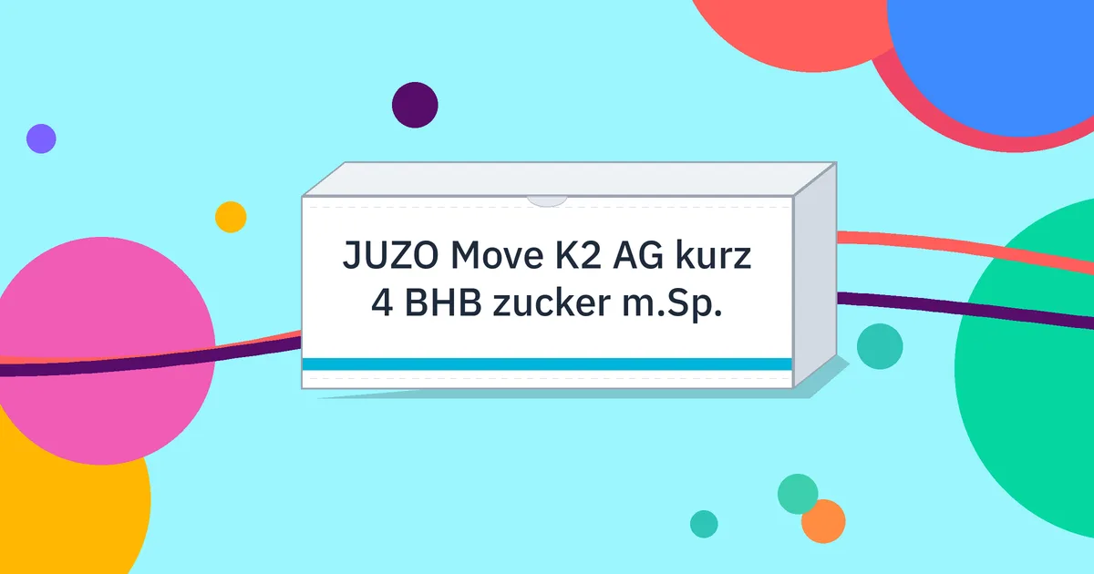 Symbolbild: Packung mit der Aufschrift JUZO Move K2 AG kurz 4 BHB zucker m.Sp. (PZN 18528078) – Verfügbarkeit und Bezug in Apotheken in Frankfurt am Main