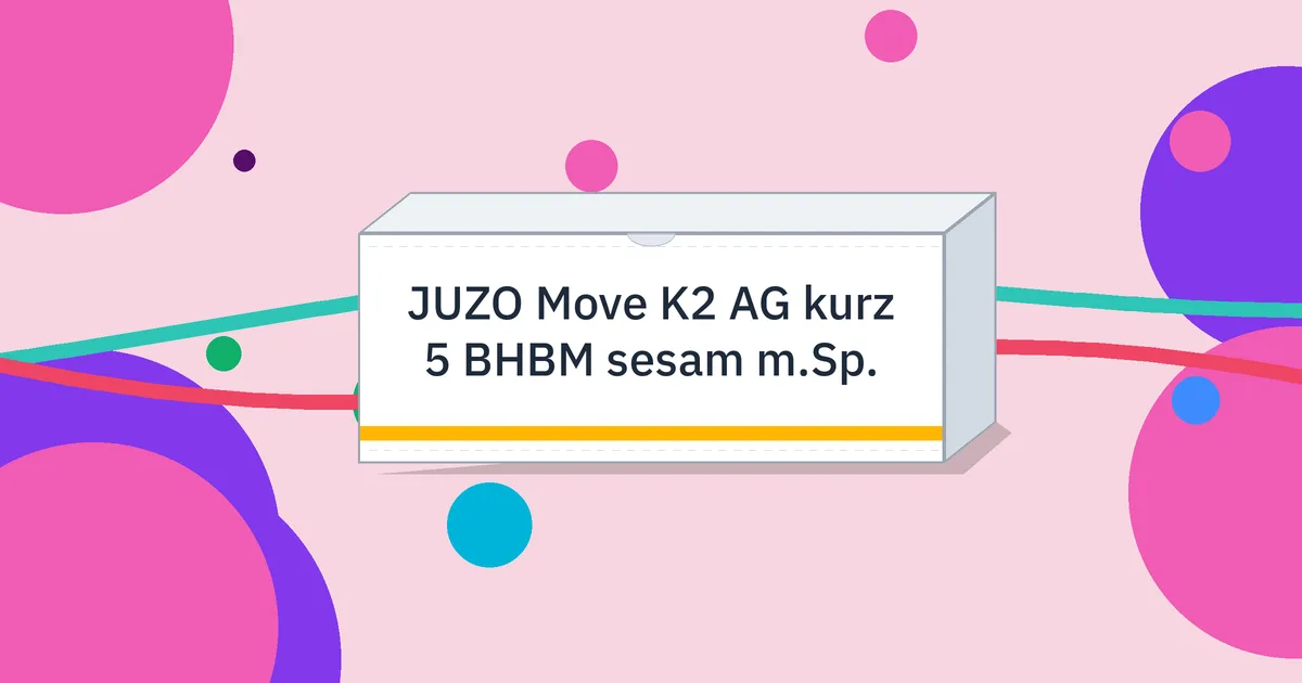 Symbolbild: Packung mit der Aufschrift JUZO Move K2 AG kurz 5 BHBM sesam m.Sp. (PZN 18528687) – Verfügbarkeit und Bezug in Apotheken in Frankfurt am Main