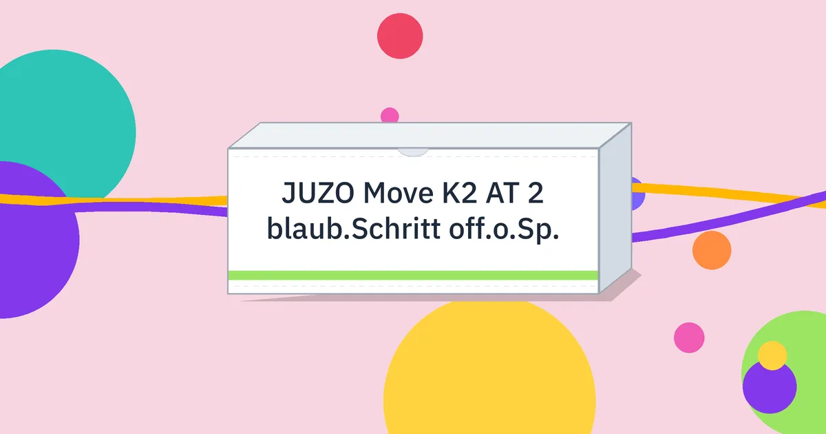 Symbolbild: Packung mit der Aufschrift JUZO Move K2 AT 2 blaub.Schritt off.o.Sp. (PZN 20669780) – Verfügbarkeit und Bezug in Apotheken in Frankfurt am Main