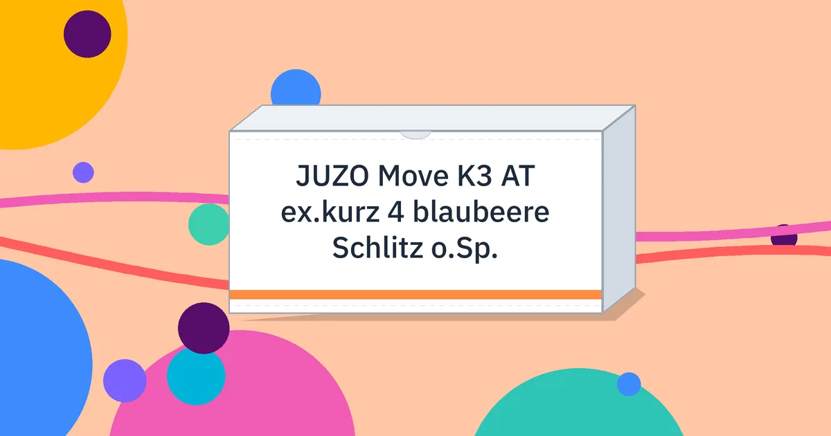 Symbolbild: Packung mit der Aufschrift JUZO Move K3 AT ex.kurz 4 blaubeere Schlitz o.Sp. (PZN 20682680) – Verfügbarkeit und Bezug in Apotheken in Frankfurt am Main