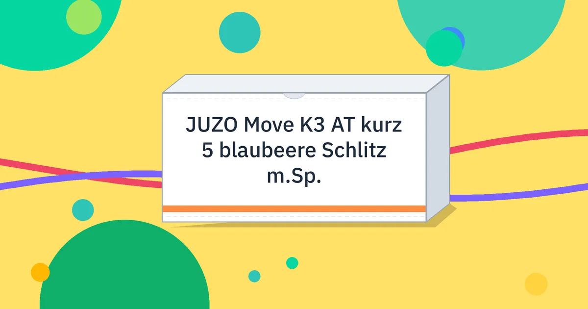 Symbolbild: Packung mit der Aufschrift JUZO Move K3 AT kurz 5 blaubeere Schlitz m.Sp. (PZN 20684265) – Verfügbarkeit und Bezug in Apotheken in Frankfurt am Main
