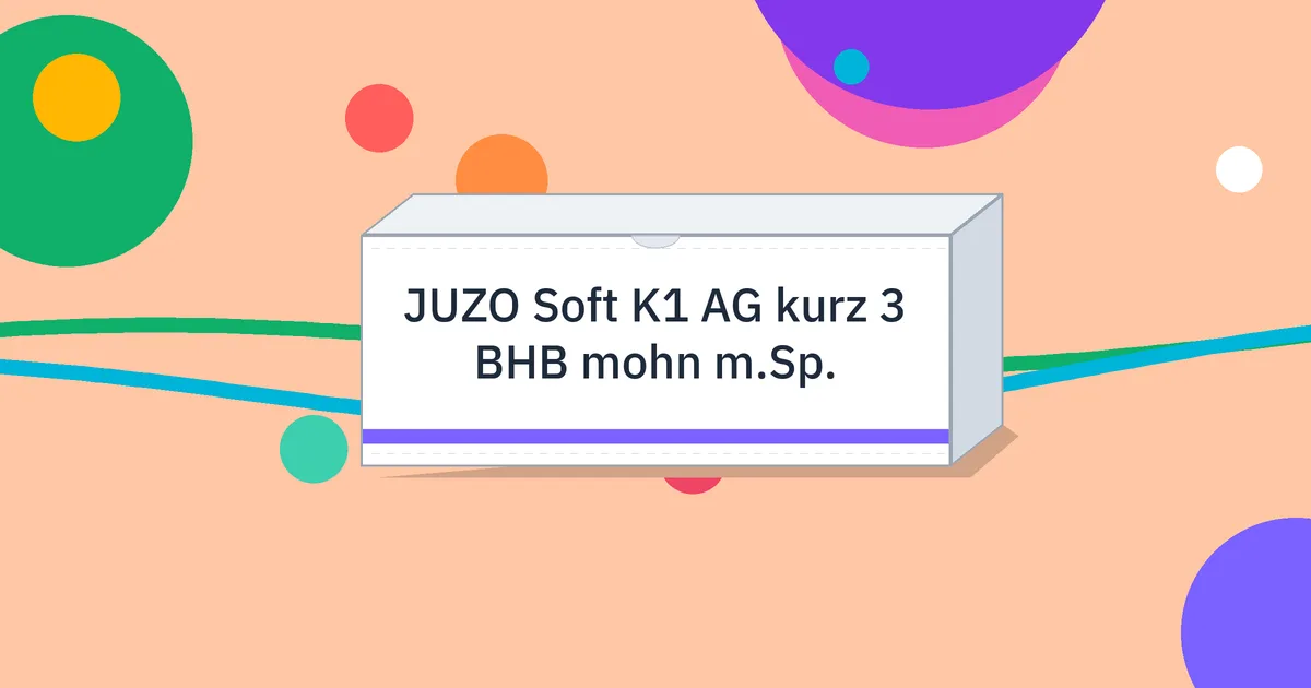 Symbolbild: Packung mit der Aufschrift JUZO Soft K1 AG kurz 3 BHB mohn m.Sp. (PZN 14822450) – Verfügbarkeit und Bezug in Apotheken in Frankfurt am Main