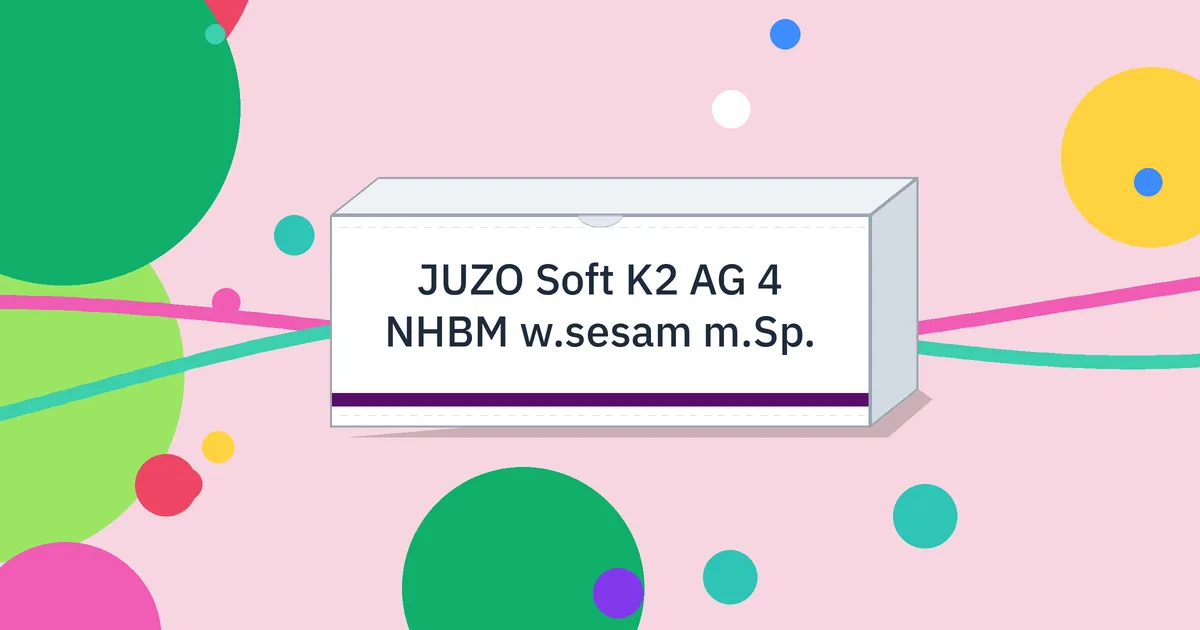 Symbolbild: Packung mit der Aufschrift JUZO Soft K2 AG 4 NHBM w.sesam m.Sp. (PZN 15019100) – Verfügbarkeit und Bezug in Apotheken in Frankfurt am Main