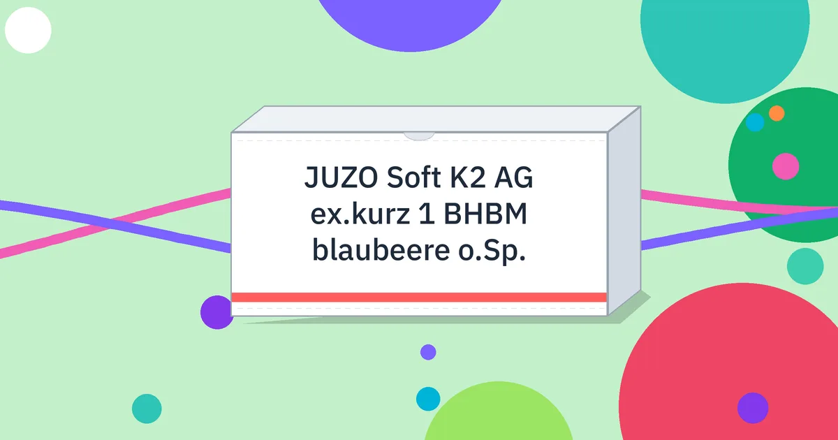 Symbolbild: Packung mit der Aufschrift JUZO Soft K2 AG ex.kurz 1 BHBM blaubeere o.Sp. (PZN 14862314) – Verfügbarkeit und Bezug in Apotheken in Frankfurt am Main