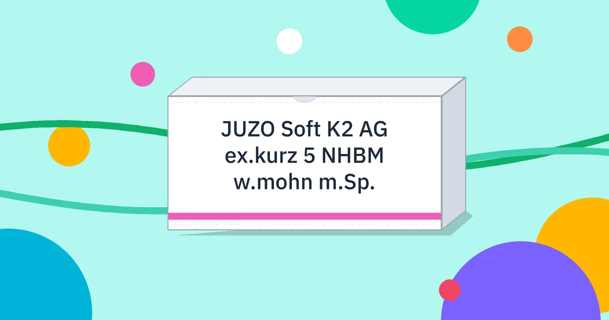 Symbolbild: Packung mit der Aufschrift JUZO Soft K2 AG ex.kurz 5 NHBM w.mohn m.Sp. (PZN 15022728) – Verfügbarkeit und Bezug in Apotheken in Frankfurt am Main