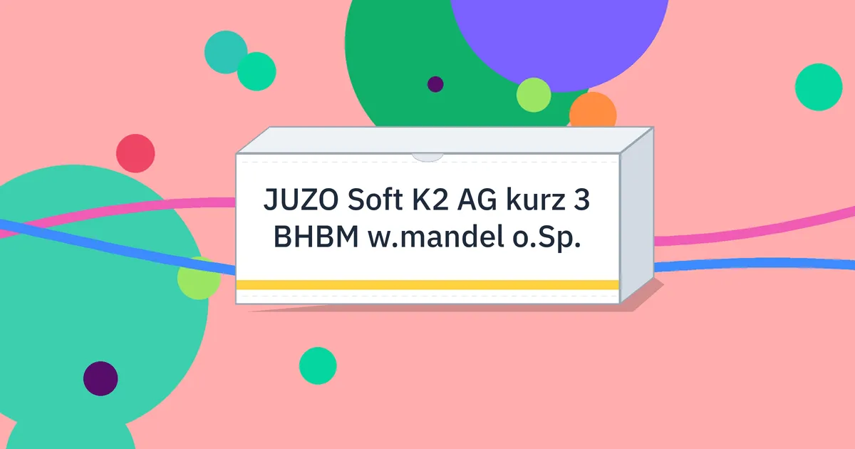 Symbolbild: Packung mit der Aufschrift JUZO Soft K2 AG kurz 3 BHBM w.mandel o.Sp. (PZN 14869641) – Verfügbarkeit und Bezug in Apotheken in Frankfurt am Main
