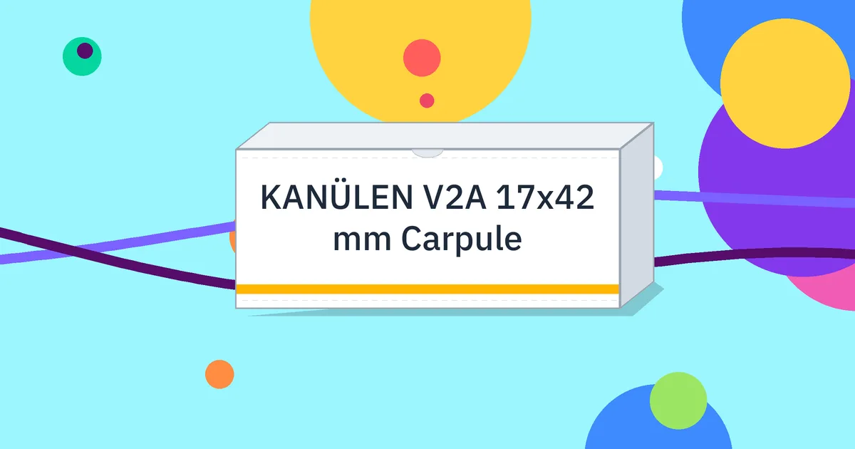 Symbolbild: Packung mit der Aufschrift KANÜLEN V2A 17x42 mm Carpule (PZN 02439869) – Verfügbarkeit und Bezug in Apotheken in Frankfurt am Main