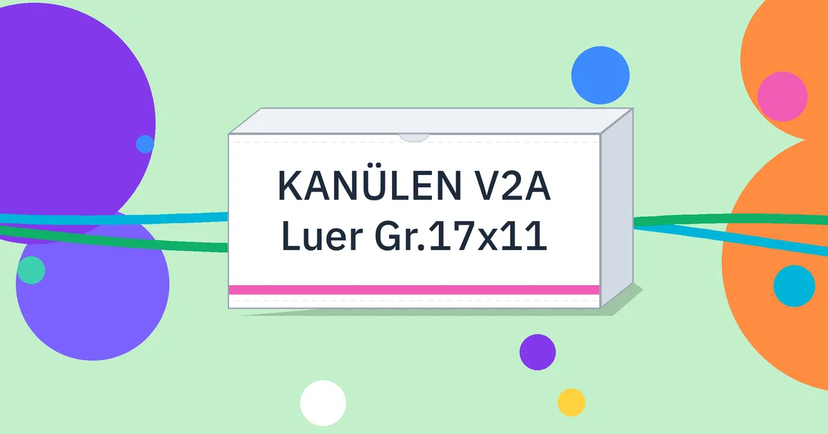 Symbolbild: Packung mit der Aufschrift KANÜLEN V2A Luer Gr.17x11 (PZN 02439622) – Verfügbarkeit und Bezug in Apotheken in Frankfurt am Main