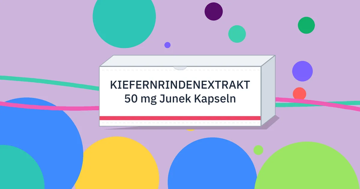 Symbolbild: Packung mit der Aufschrift KIEFERNRINDENEXTRAKT 50 mg Junek Kapseln (PZN 01645012) – Verfügbarkeit und Bezug in Apotheken in Frankfurt am Main