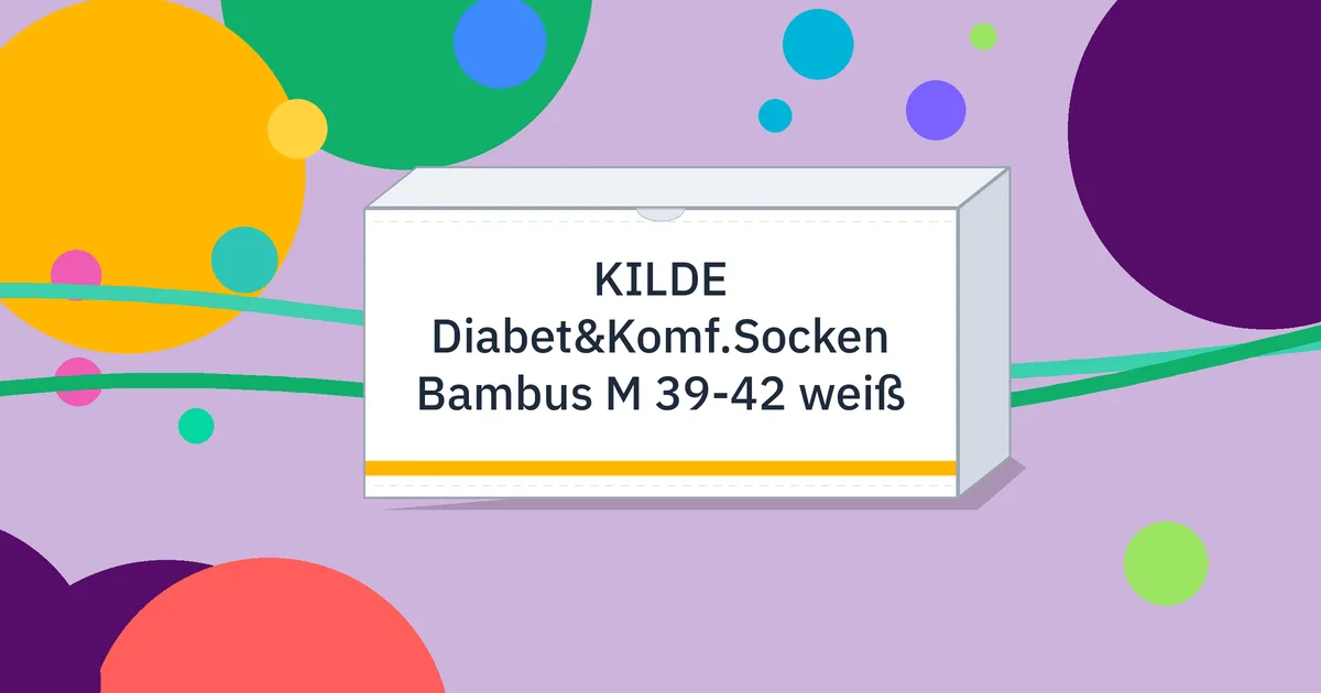 Symbolbild: Packung mit der Aufschrift KILDE Diabet&Komf.Socken Bambus M 39-42 weiß (PZN 20798313) – Verfügbarkeit und Bezug in Apotheken in Frankfurt am Main