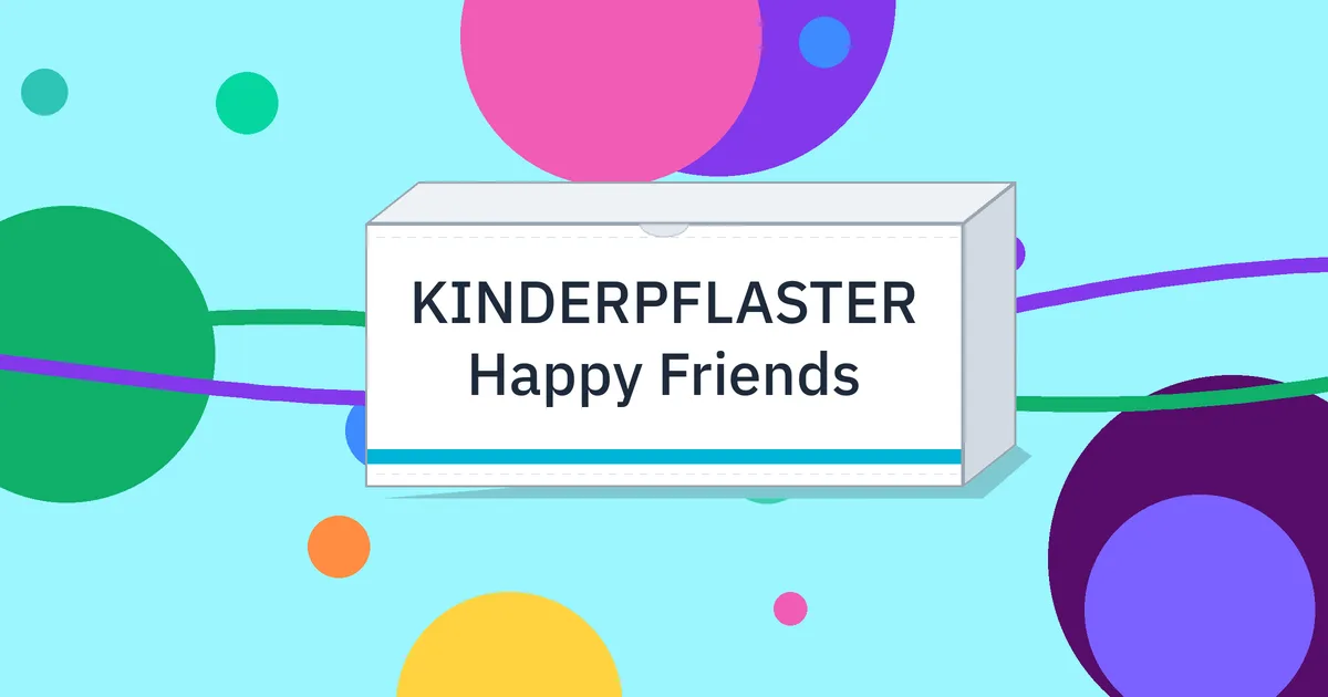 Symbolbild: Packung mit der Aufschrift KINDERPFLASTER Happy Friends (PZN 17945762) – Verfügbarkeit und Bezug in Apotheken in Frankfurt am Main