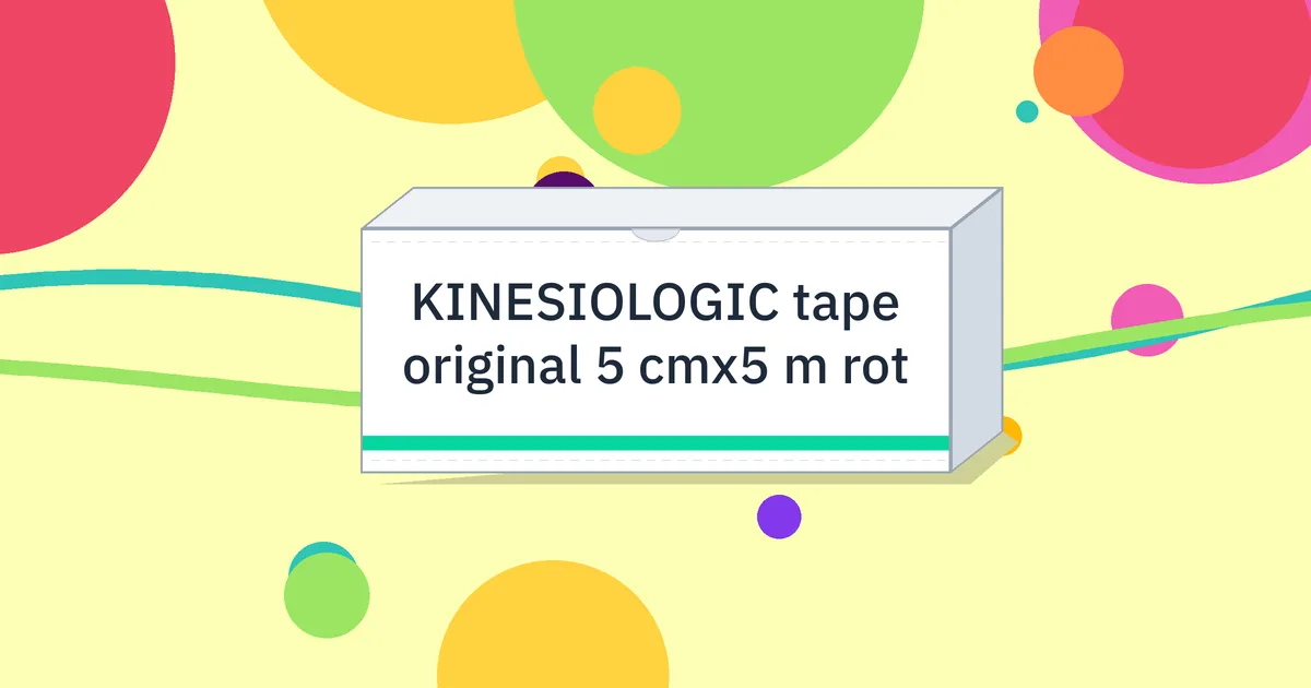 Symbolbild: Packung mit der Aufschrift KINESIOLOGIC tape original 5 cmx5 m rot (PZN 07685662) – Verfügbarkeit und Bezug in Apotheken in Frankfurt am Main