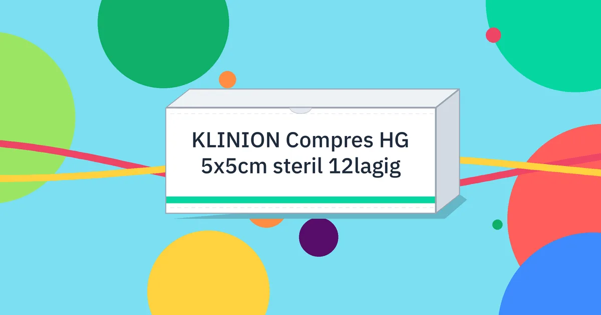 Symbolbild: Packung mit der Aufschrift KLINION Compres HG 5x5cm steril 12lagig (PZN 06465160) – Verfügbarkeit und Bezug in Apotheken in Frankfurt am Main