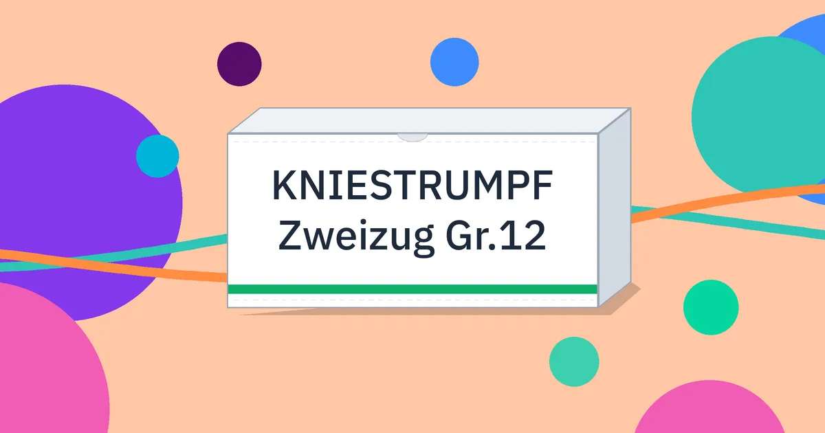 Symbolbild: Packung mit der Aufschrift KNIESTRUMPF Zweizug Gr.12 (PZN 01738222) – Verfügbarkeit und Bezug in Apotheken in Frankfurt am Main
