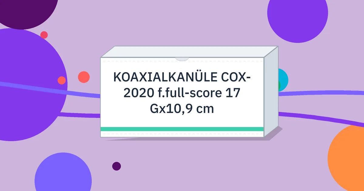 Symbolbild: Packung mit der Aufschrift KOAXIALKANÜLE COX-2020 f.full-score 17 Gx10,9 cm (PZN 14384524) – Verfügbarkeit und Bezug in Apotheken in Frankfurt am Main