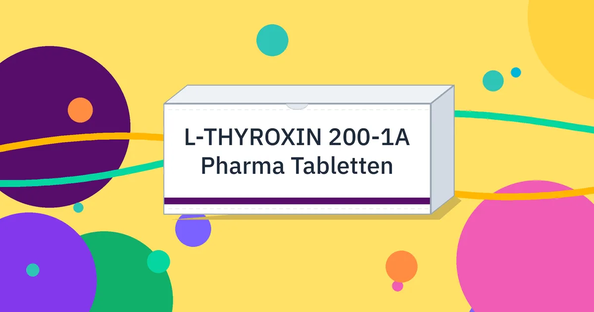 Symbolbild: Packung mit der Aufschrift L-THYROXIN 200-1A Pharma Tabletten (PZN 06489019) – Verfügbarkeit und Bezug in Apotheken in Frankfurt am Main