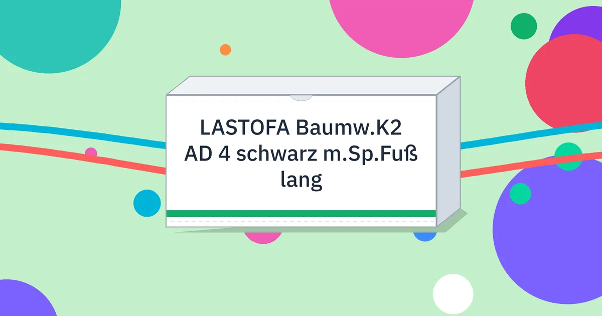 Symbolbild: Packung mit der Aufschrift LASTOFA Baumw.K2 AD 4 schwarz m.Sp.Fuß lang (PZN 01943991) – Verfügbarkeit und Bezug in Apotheken in Frankfurt am Main