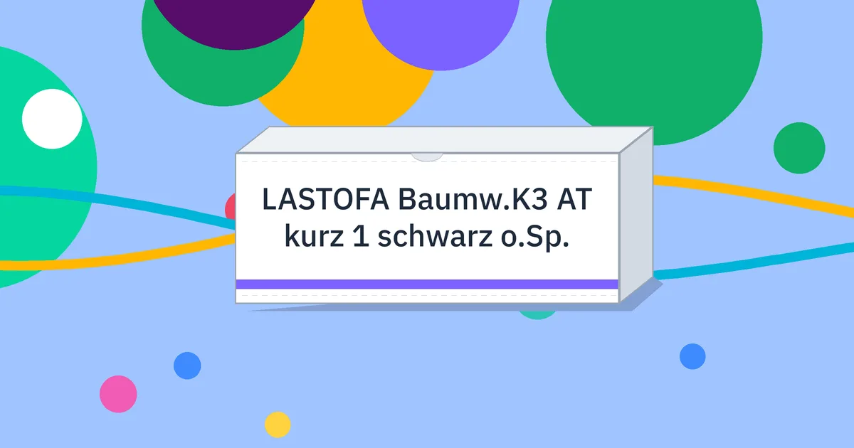 Symbolbild: Packung mit der Aufschrift LASTOFA Baumw.K3 AT kurz 1 schwarz o.Sp. (PZN 01959029) – Verfügbarkeit und Bezug in Apotheken in Frankfurt am Main