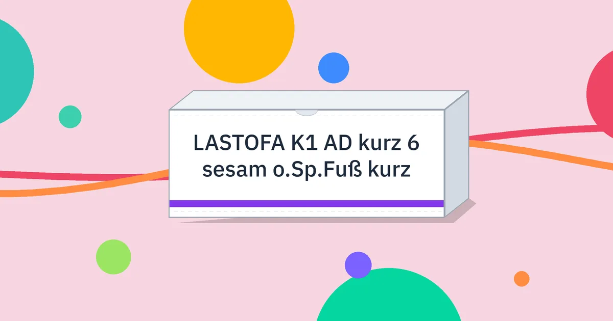Symbolbild: Packung mit der Aufschrift LASTOFA K1 AD kurz 6 sesam o.Sp.Fuß kurz (PZN 13788283) – Verfügbarkeit und Bezug in Apotheken in Frankfurt am Main