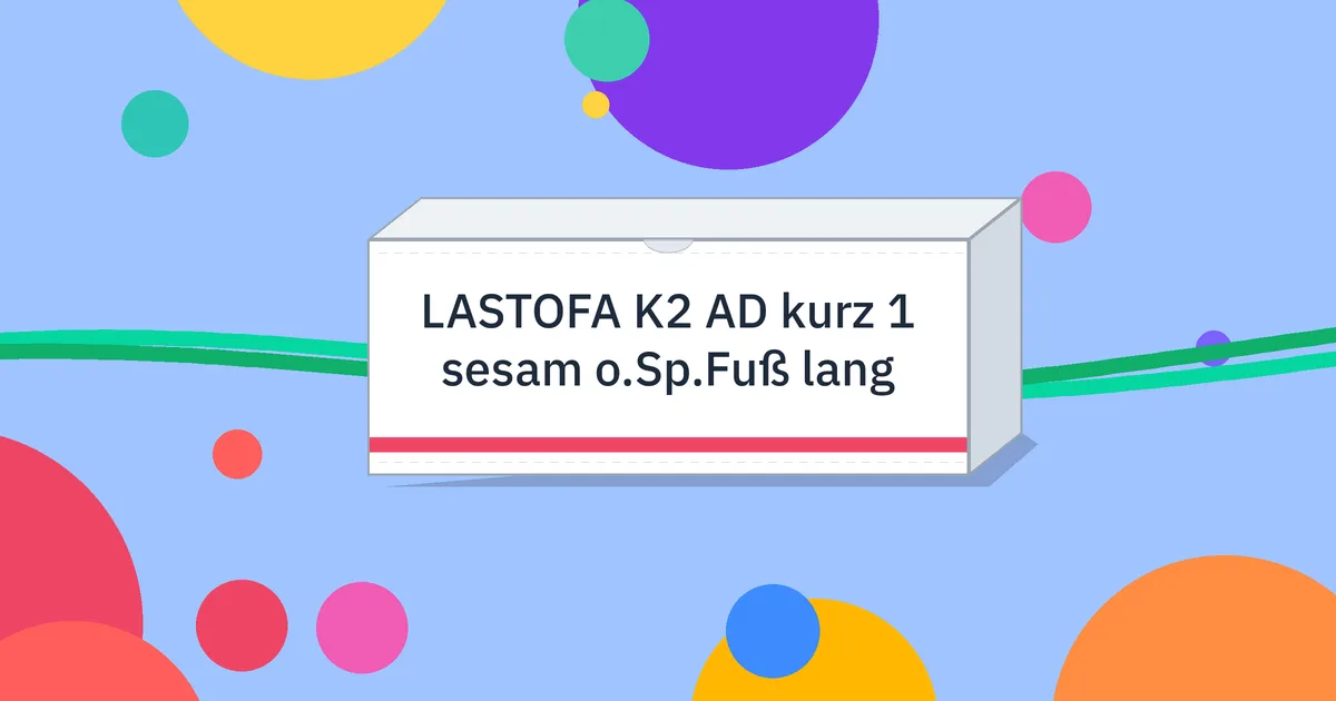 Symbolbild: Packung mit der Aufschrift LASTOFA K2 AD kurz 1 sesam o.Sp.Fuß lang (PZN 14147037) – Verfügbarkeit und Bezug in Apotheken in Frankfurt am Main