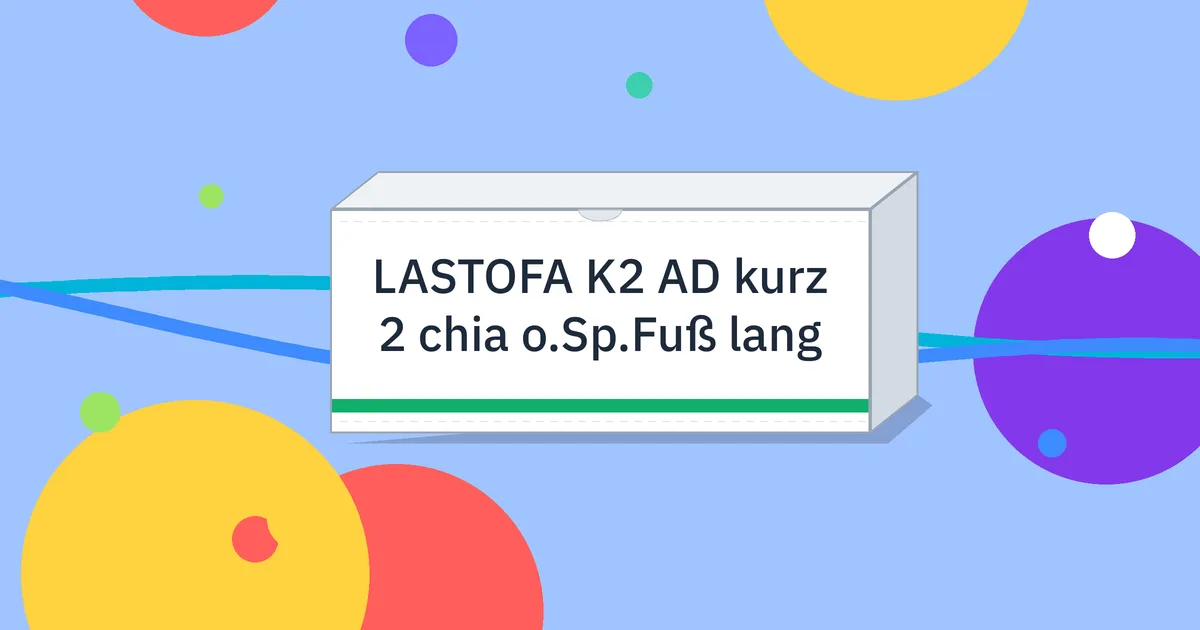 Symbolbild: Packung mit der Aufschrift LASTOFA K2 AD kurz 2 chia o.Sp.Fuß lang (PZN 14147095) – Verfügbarkeit und Bezug in Apotheken in Frankfurt am Main