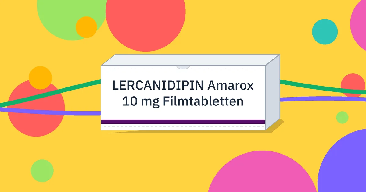 Symbolbild: Packung mit der Aufschrift LERCANIDIPIN Amarox 10 mg Filmtabletten (PZN 18767908) – Verfügbarkeit und Bezug in Apotheken in Frankfurt am Main