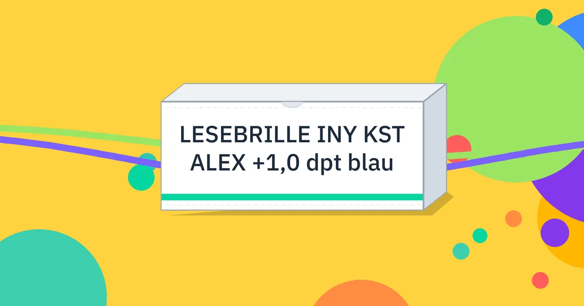 Symbolbild: Packung mit der Aufschrift LESEBRILLE INY KST ALEX +1,0 dpt blau (PZN 19941627) – Verfügbarkeit und Bezug in Apotheken in Frankfurt am Main