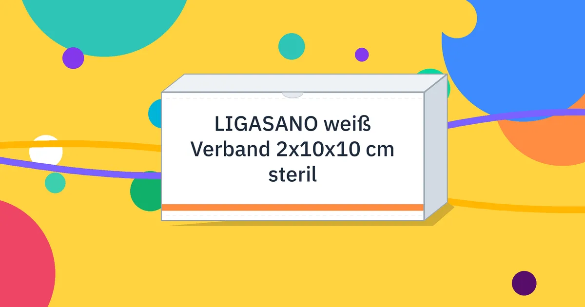 Symbolbild: Packung mit der Aufschrift LIGASANO weiß Verband 2x10x10 cm steril (PZN 17251321) – Verfügbarkeit und Bezug in Apotheken in Frankfurt am Main