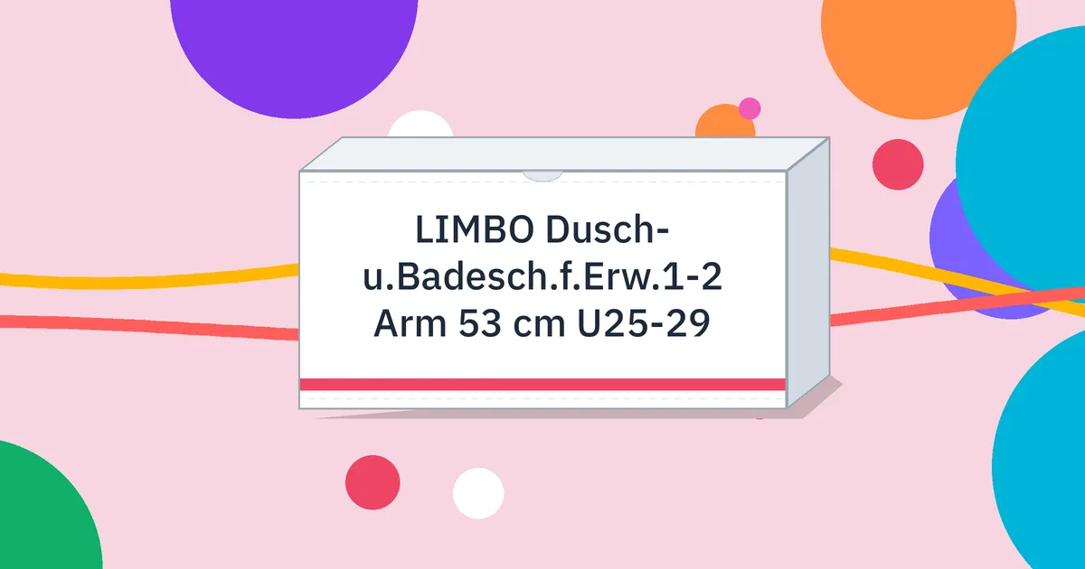 Symbolbild: Packung mit der Aufschrift LIMBO Dusch-u.Badesch.f.Erw.1-2 Arm 53 cm U25-29 (PZN 13234082) – Verfügbarkeit und Bezug in Apotheken in Frankfurt am Main