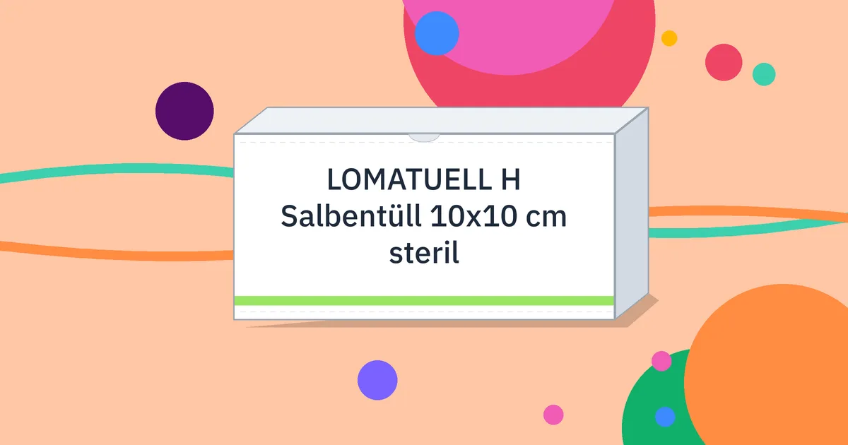 Symbolbild: Packung mit der Aufschrift LOMATUELL H Salbentüll 10x10 cm steril (PZN 01908210) – Verfügbarkeit und Bezug in Apotheken in Frankfurt am Main