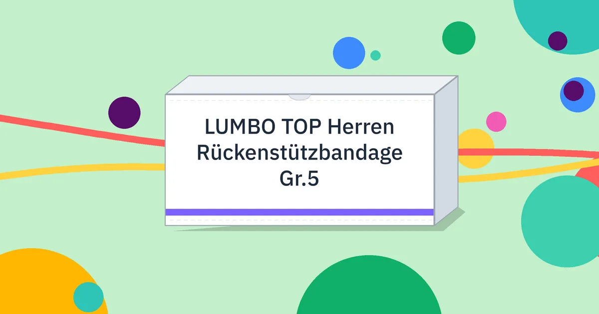 Symbolbild: Packung mit der Aufschrift LUMBO TOP Herren Rückenstützbandage Gr.5 (PZN 05045639) – Verfügbarkeit und Bezug in Apotheken in Frankfurt am Main