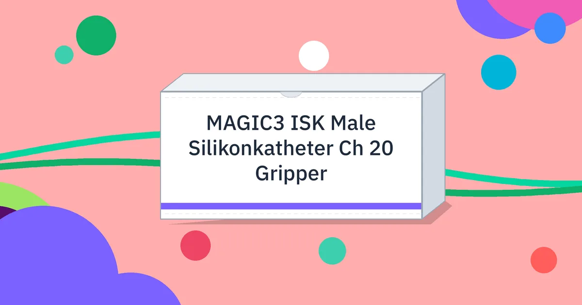Symbolbild: Packung mit der Aufschrift MAGIC3 ISK Male Silikonkatheter Ch 20 Gripper (PZN 09485536) – Verfügbarkeit und Bezug in Apotheken in Frankfurt am Main