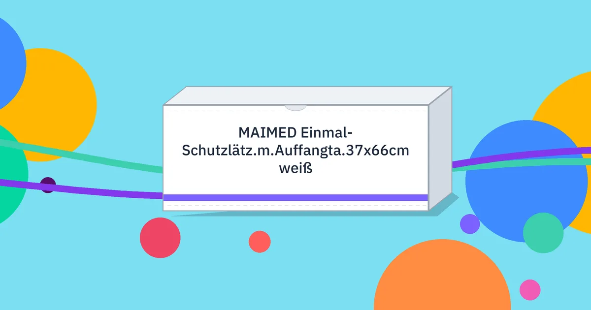 Symbolbild: Packung mit der Aufschrift MAIMED Einmal-Schutzlätz.m.Auffangta.37x66cm weiß (PZN 19178485) – Verfügbarkeit und Bezug in Apotheken in Frankfurt am Main