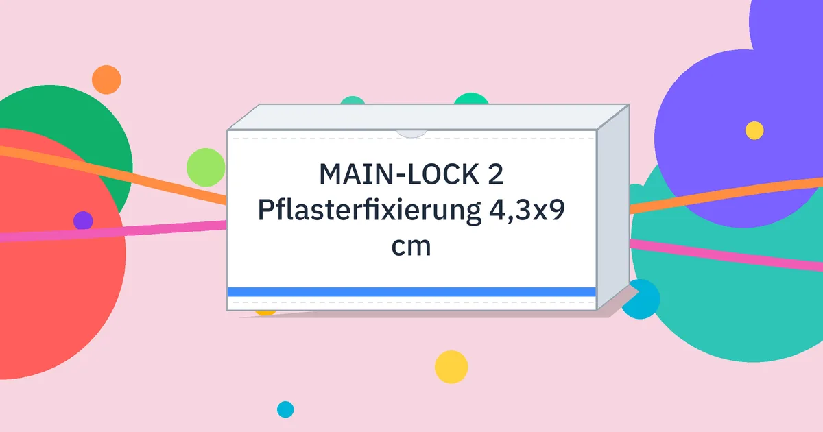 Symbolbild: Packung mit der Aufschrift MAIN-LOCK 2 Pflasterfixierung 4,3x9 cm (PZN 20165140) – Verfügbarkeit und Bezug in Apotheken in Frankfurt am Main