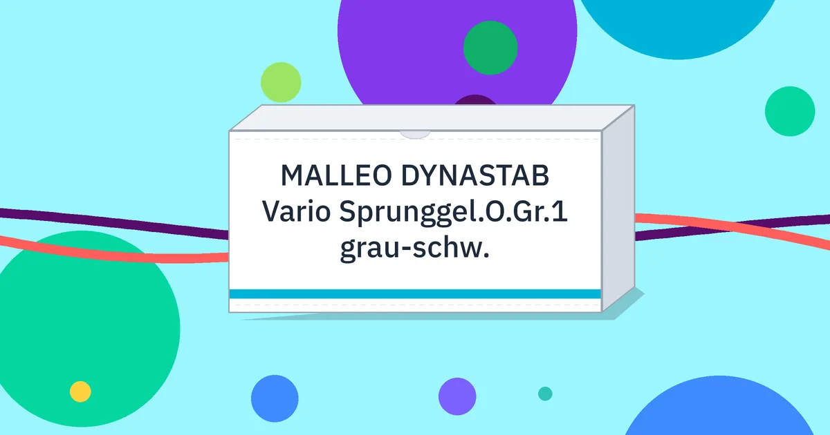 Symbolbild: Packung mit der Aufschrift MALLEO DYNASTAB Vario Sprunggel.O.Gr.1 grau-schw. (PZN 13984417) – Verfügbarkeit und Bezug in Apotheken in Frankfurt am Main